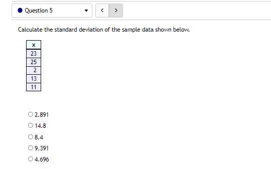 Solved Question 5 Calculate the standard deviation of the | Chegg.com
