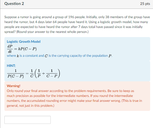 Solved Question 2 25 pts Suppose a rumor is going around a | Chegg.com