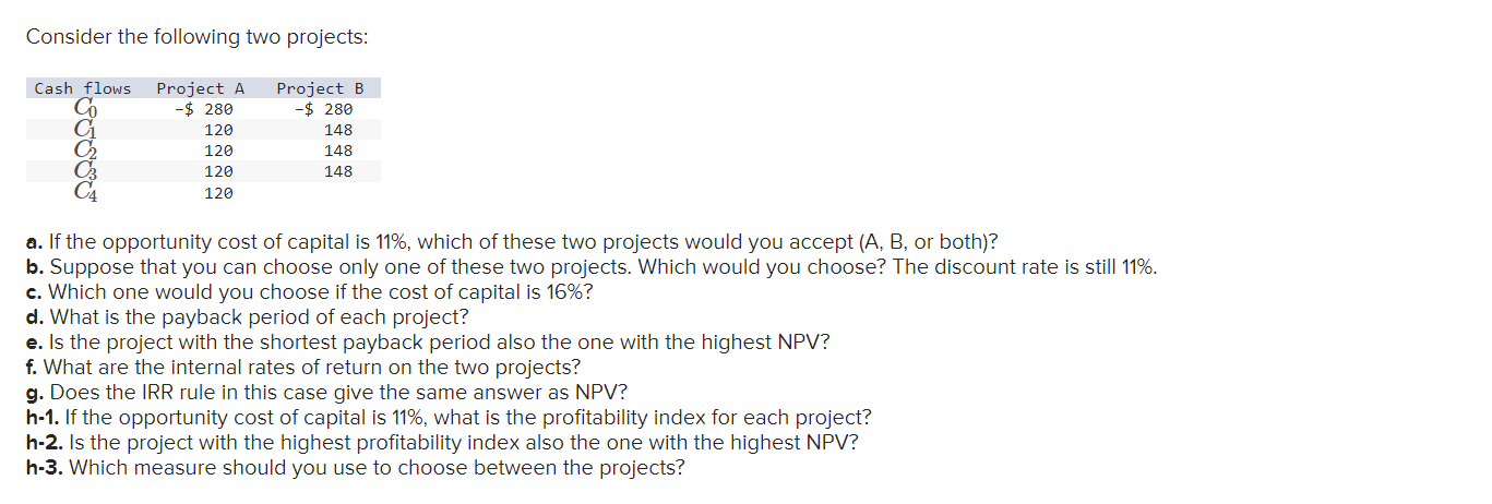 Solved Consider the following two projects: a. If the | Chegg.com