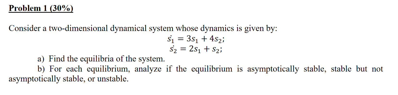 Solved Problem 1 (30%) Consider a two-dimensional dynamical | Chegg.com