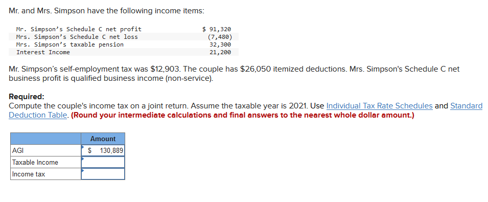 Solved Mr. and Mrs. Simpson have the following income items: | Chegg.com