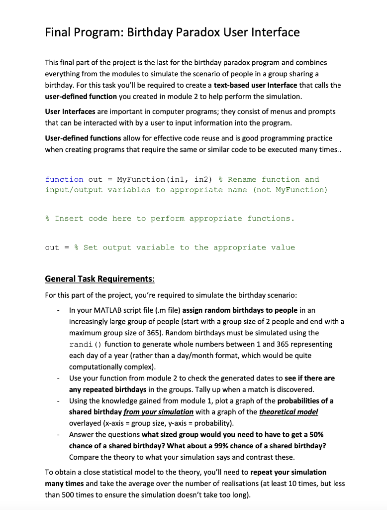 Solved Final Program: Birthday Paradox User Interface This | Chegg.com