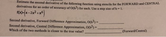 Solved Estimate the second derivative of the following | Chegg.com