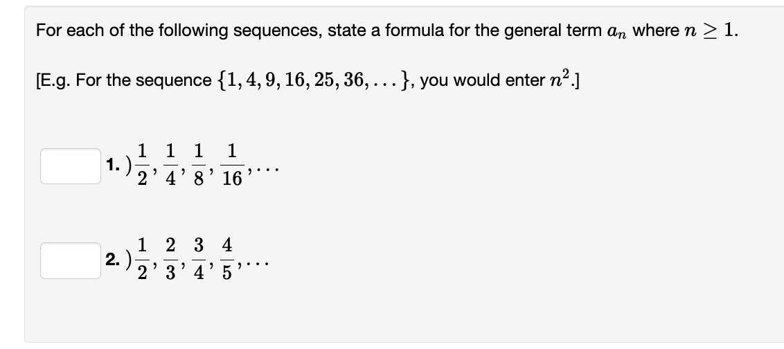 Solved For each of the following sequences, state a formula | Chegg.com