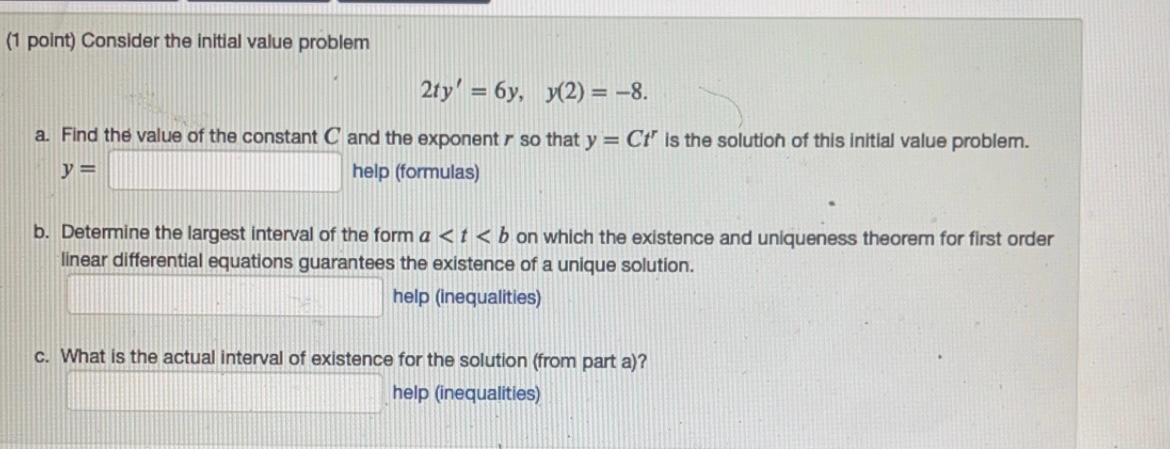 Solved 1 Point Consider The Initial Value Problem 2ty