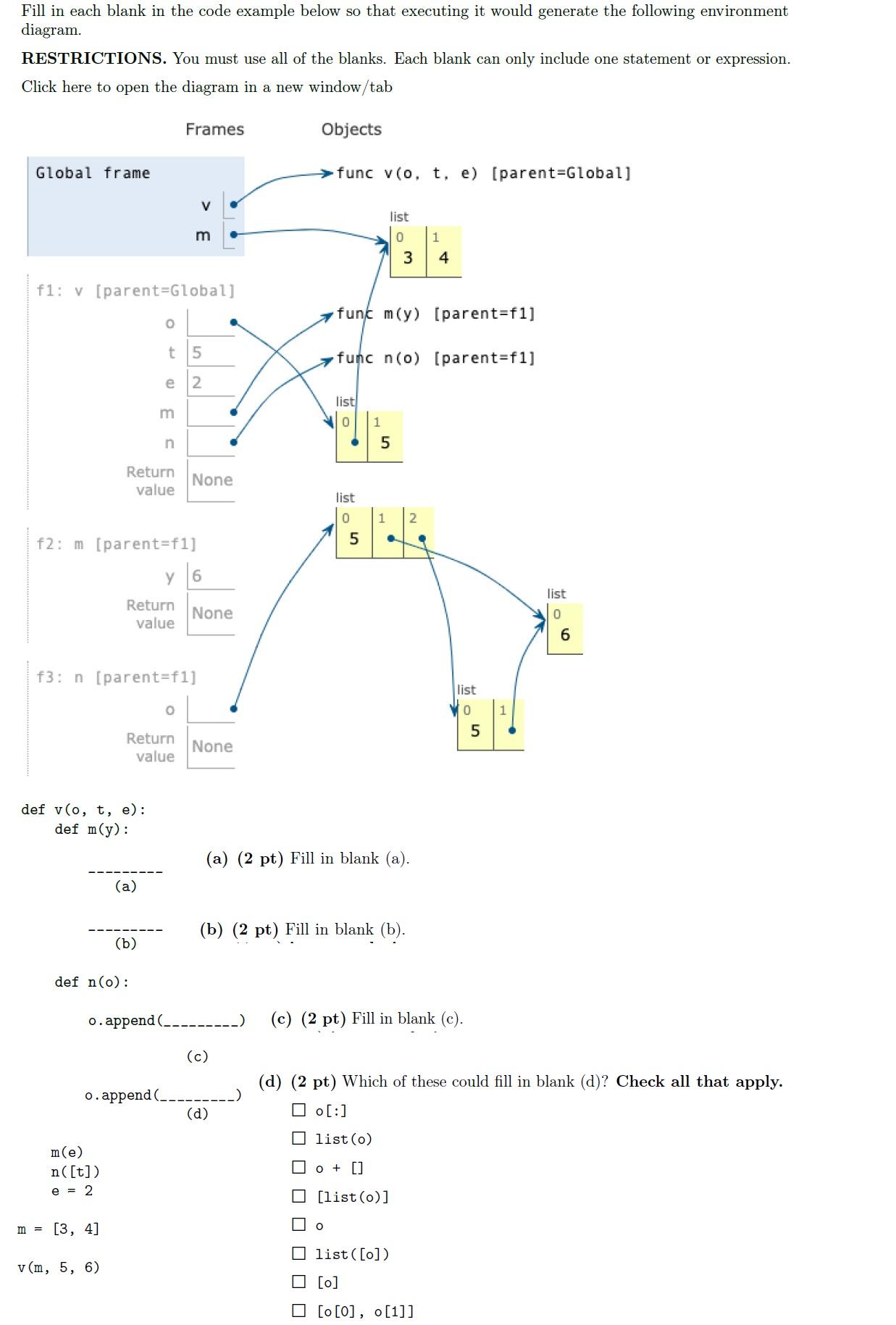 Fill in each blank in the code example below so that | Chegg.com