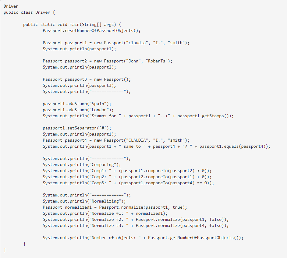 Solved JAVA implement the Passport class. This class | Chegg.com