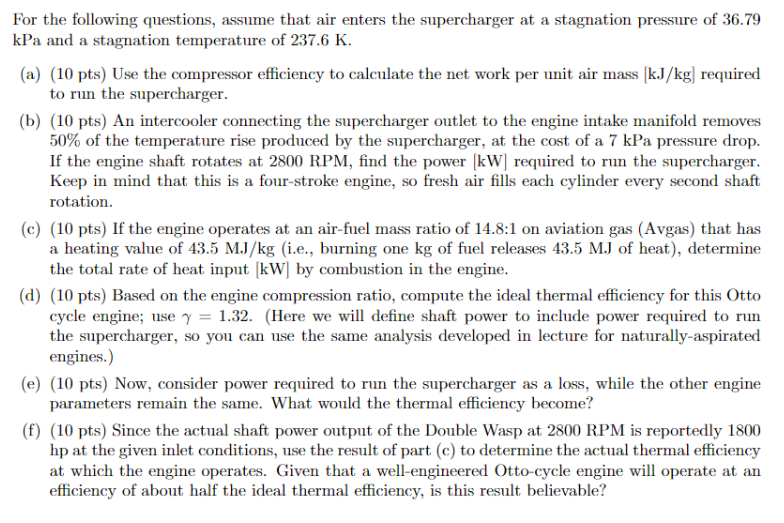 Solved 2. ( 60 pts) Supercharged Otto-cycle engine: the | Chegg.com