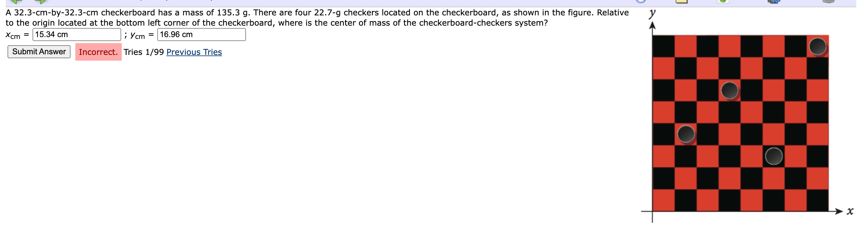 Solved A 32.3-cm-by- 32.3-cm ﻿checkerboard has a mass | Chegg.com