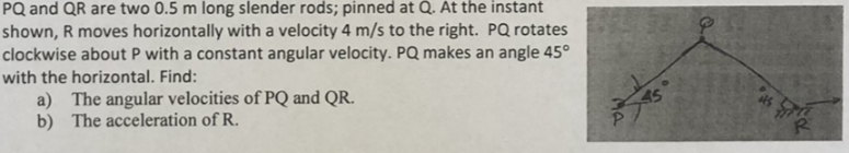 Solved PQ and QR are two 0.5 m long slender rods; pinned at | Chegg.com