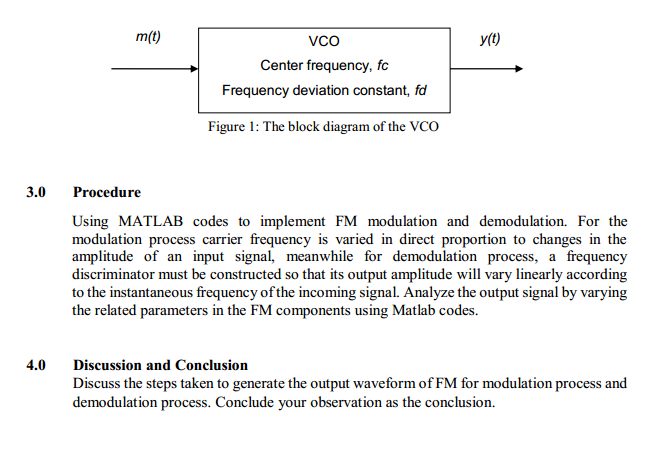 m(t) VCO Center frequency, fc Frequency deviation | Chegg.com