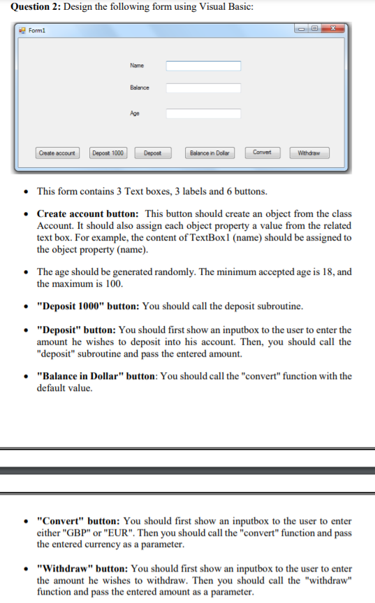 Question 2: Design the following form using Visual | Chegg.com