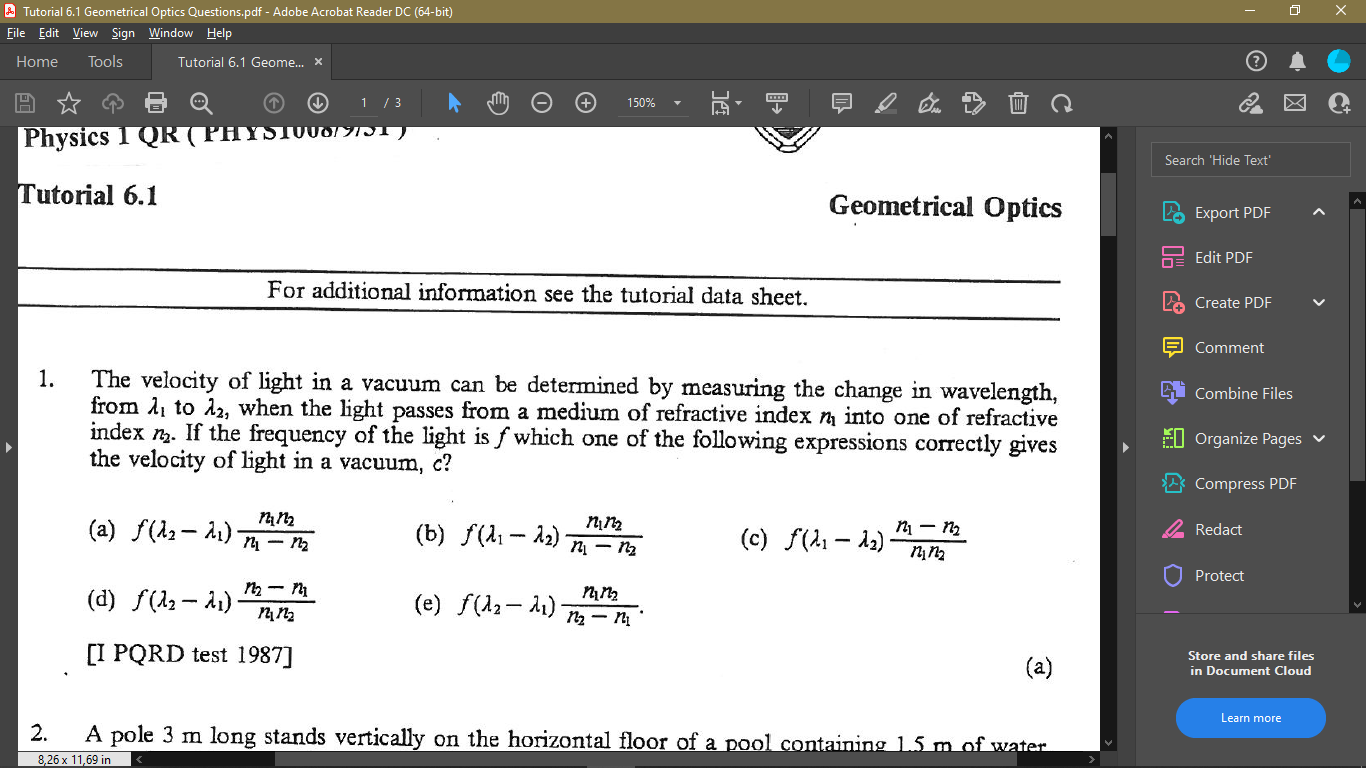 Solved Tutorial 6.1 Geometrical Optics Questions.pdf - Adobe | Chegg.com