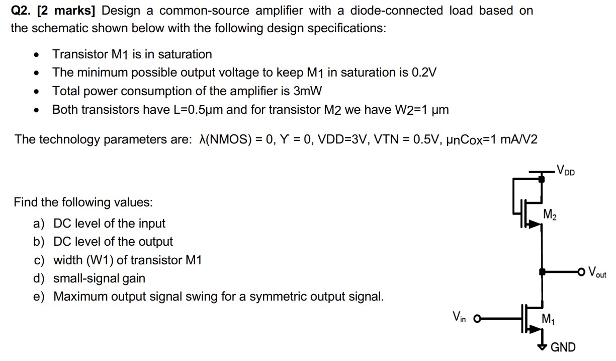 Solved Q2. [2 ﻿marks] ﻿Design a common-source amplifier with | Chegg.com