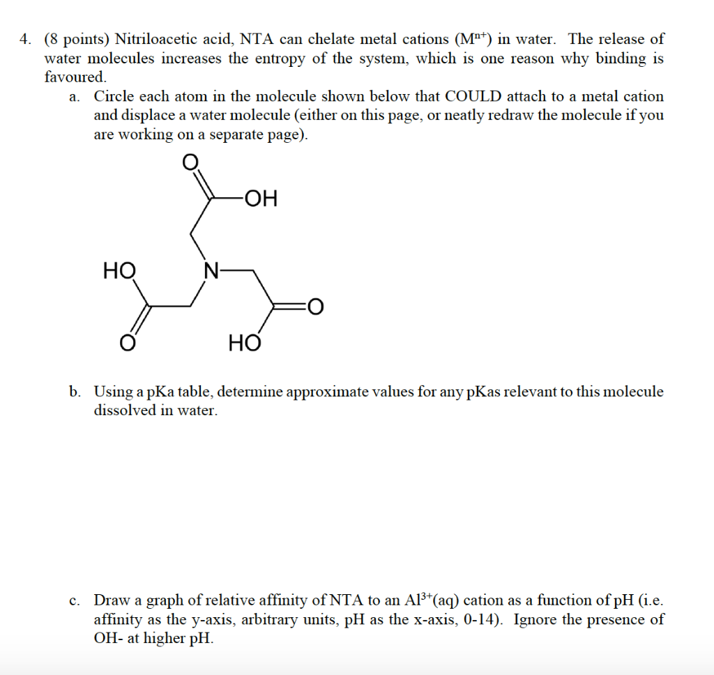Solved 4. (8 points) Nitriloacetic acid, NTA can chelate | Chegg.com