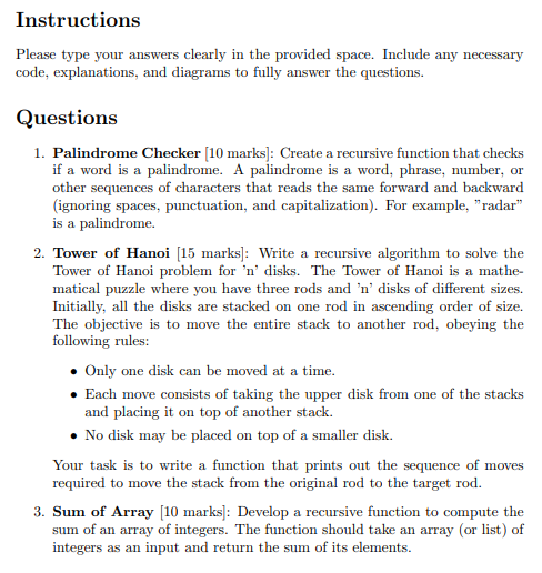 Solved QuestionsPalindrome Checker [ 10 ﻿marks]: Create a | Chegg.com