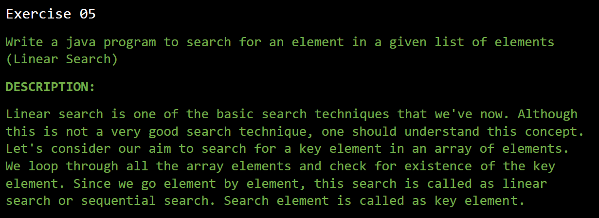 Solved Exercise 05 Write a java program to search for an | Chegg.com