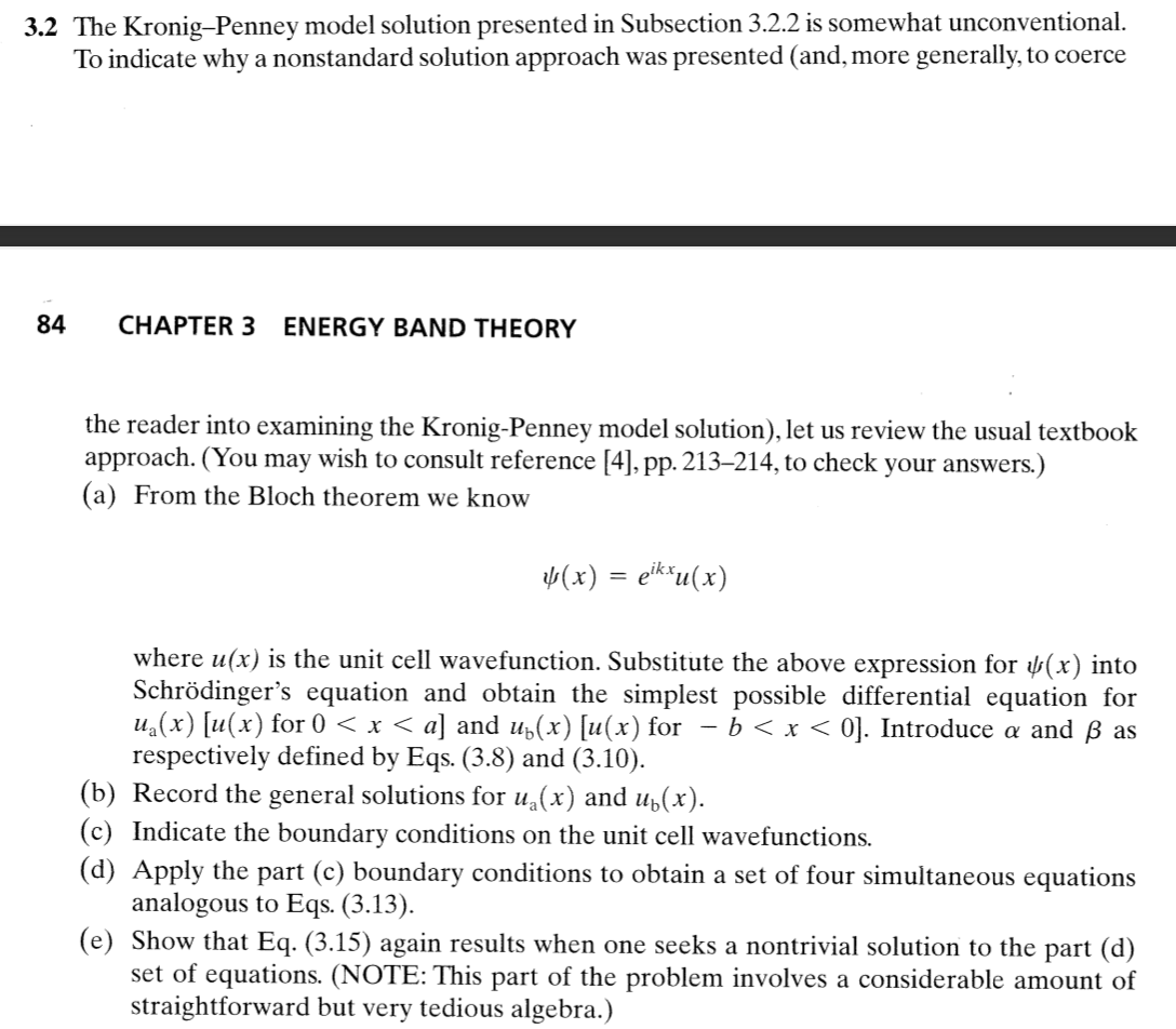 Solved 3.2 The Kronig-Penney model solution presented in | Chegg.com