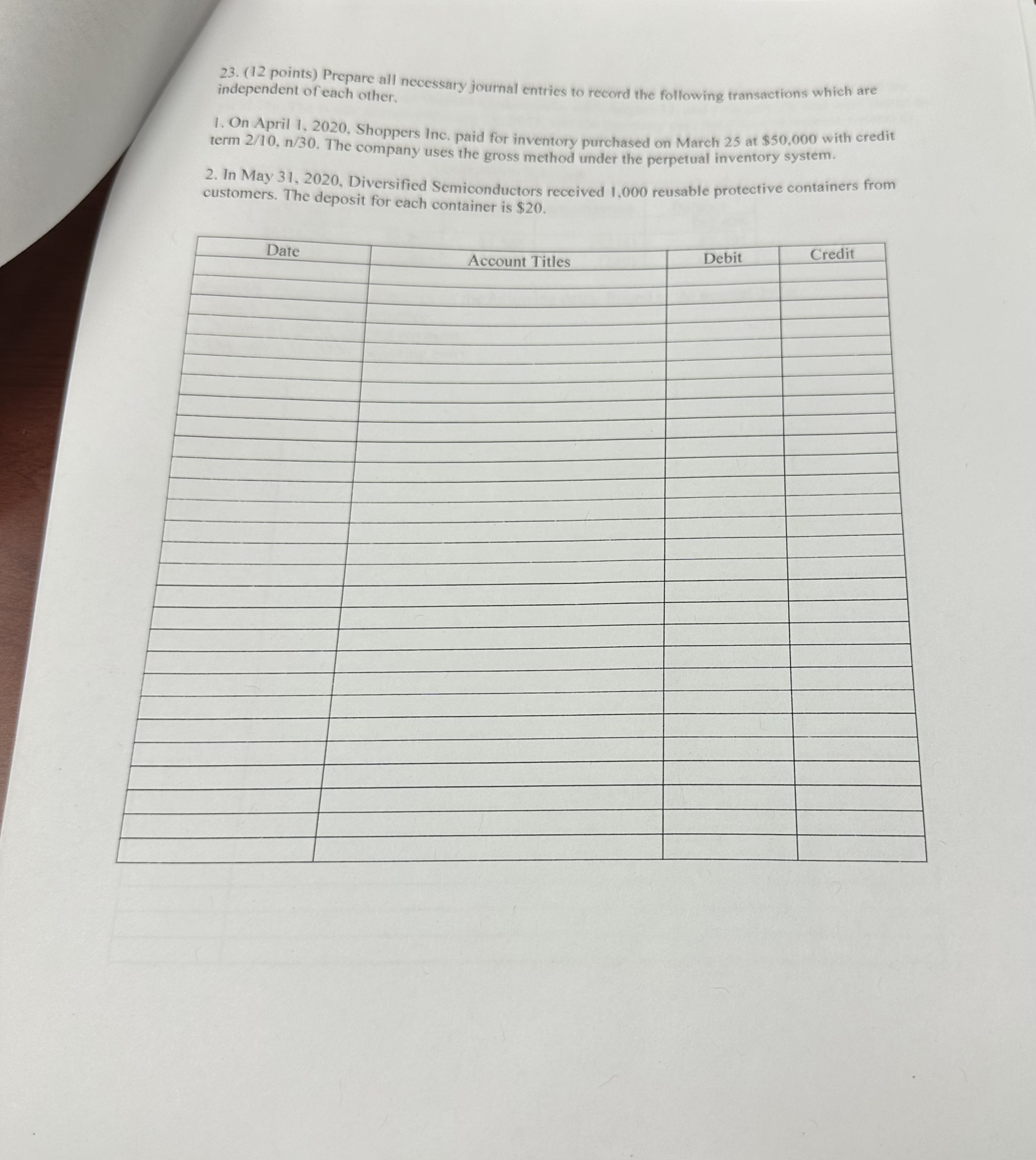 Solved 23. (12 points) Prepare all necessary journal entries | Chegg.com