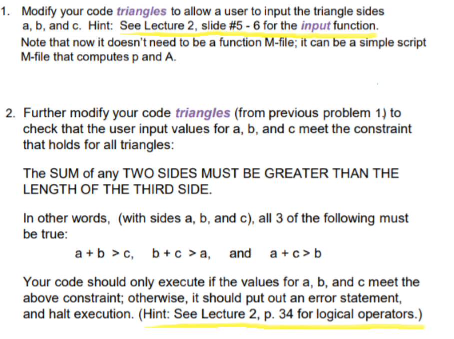 Solved 1. Modify your code triangles to allow a user to | Chegg.com