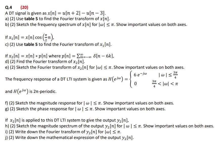 Solved Q.4 (20) A DT signal is given as x[n]=u[n+2]−u[n−3]. | Chegg.com