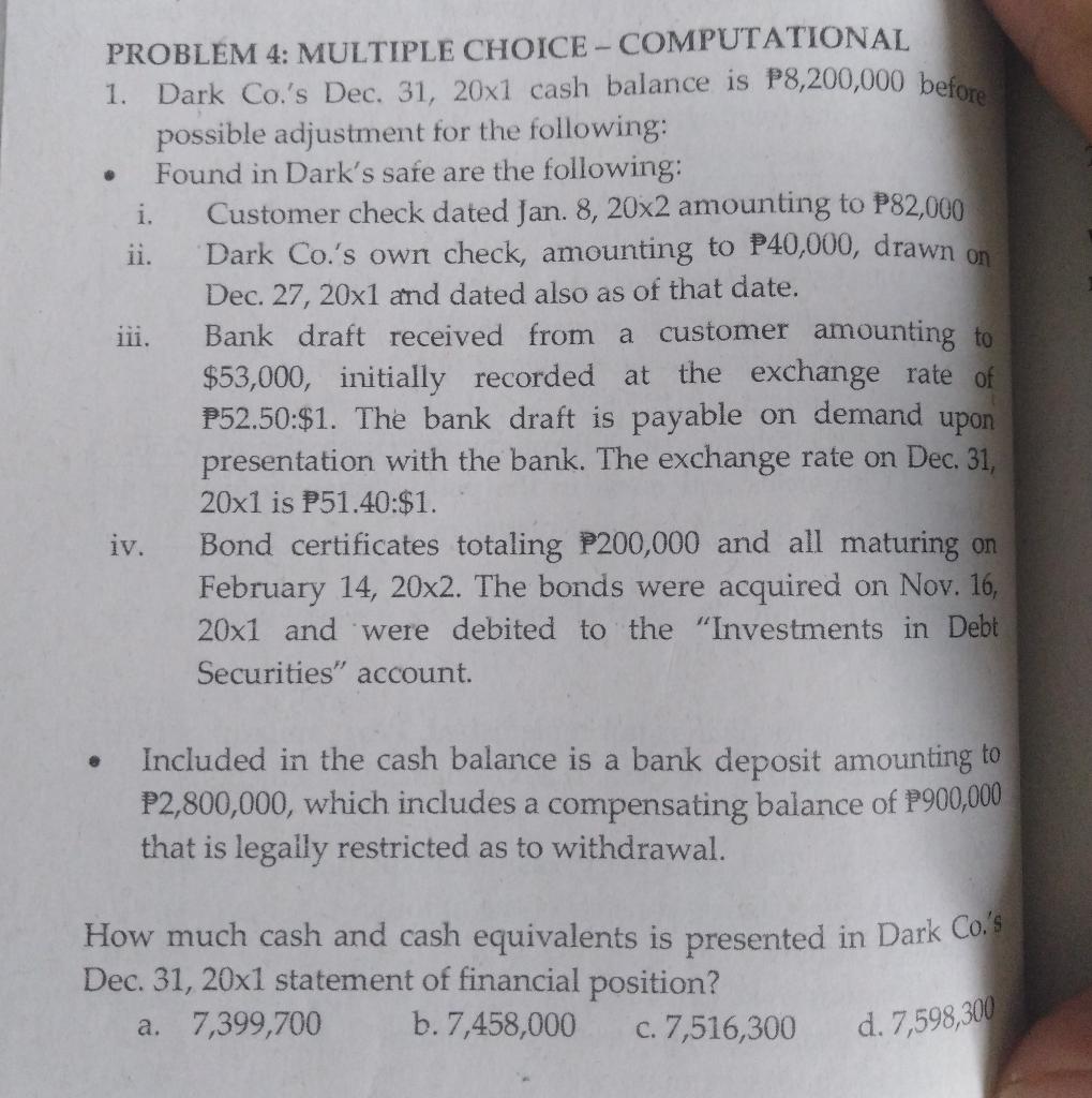 Solved 111. PROBLEM 4: MULTIPLE CHOICE-COMPUTATIONAL 1. Dark | Chegg.com