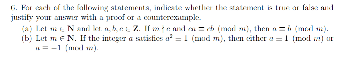 Solved 6. For each of the following statements, indicate | Chegg.com