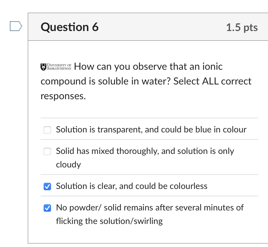 Solved 문How can you observe that an ioniccompound is soluble | Chegg.com