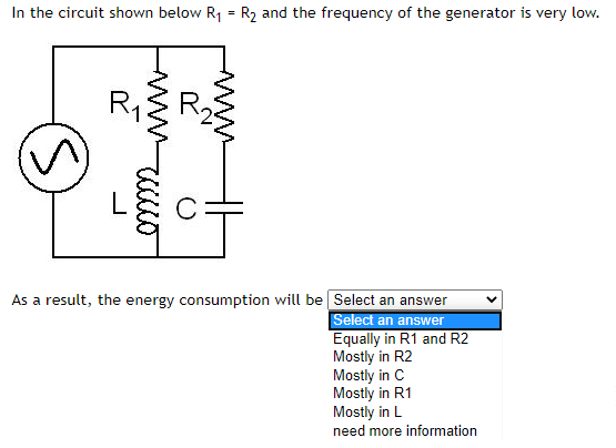 Solved In the circuit shown below R1 = R2 and the frequency | Chegg.com