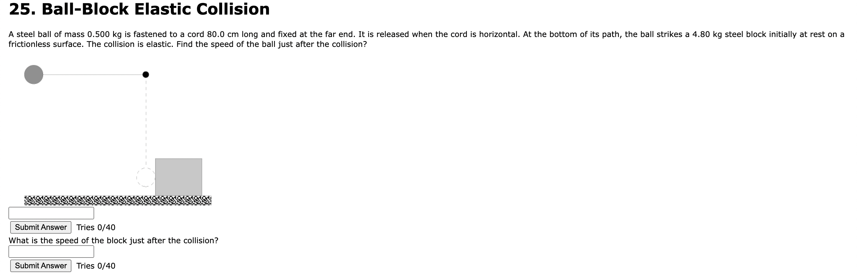 Solved 25. Ball-Block Elastic Collision frictionless | Chegg.com