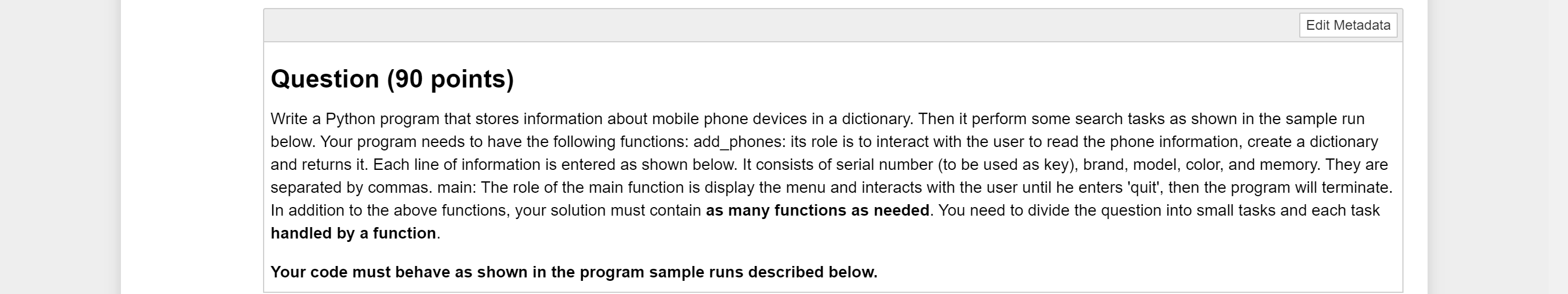 Solved Question (90 points) Write a Python program that | Chegg.com