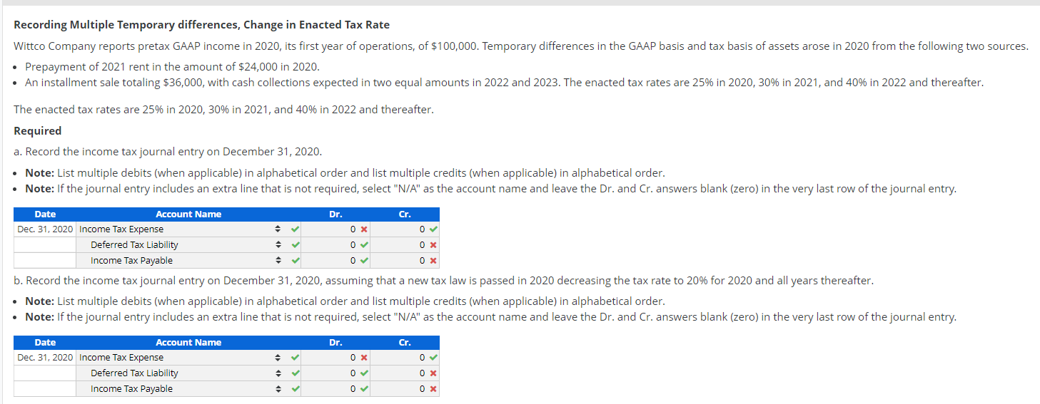 Solved Recording Multiple Temporary differences, Change in | Chegg.com