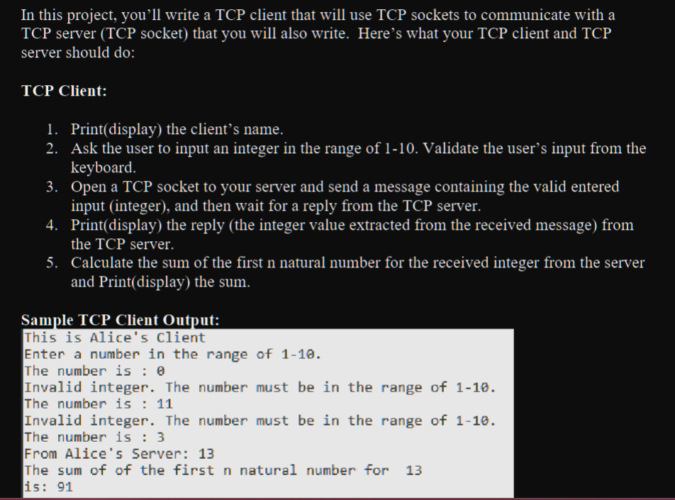 Solved In this project, you'll write a TCP client that will | Chegg.com