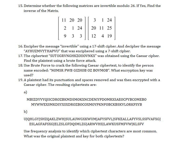 Solved 15 Determine Whether The Following Matrices Are 