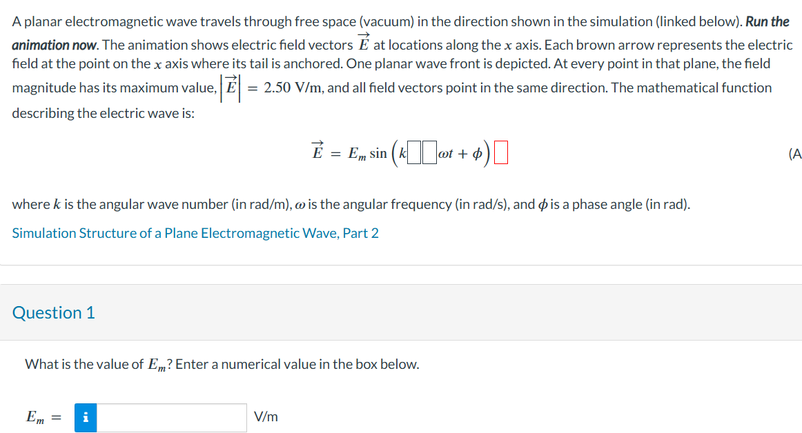 Solved A planar electromagnetic wave travels through free | Chegg.com
