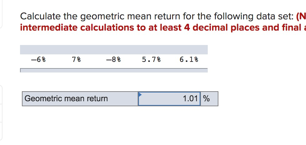 Solved Calculate the geometric mean return for the following | Chegg.com