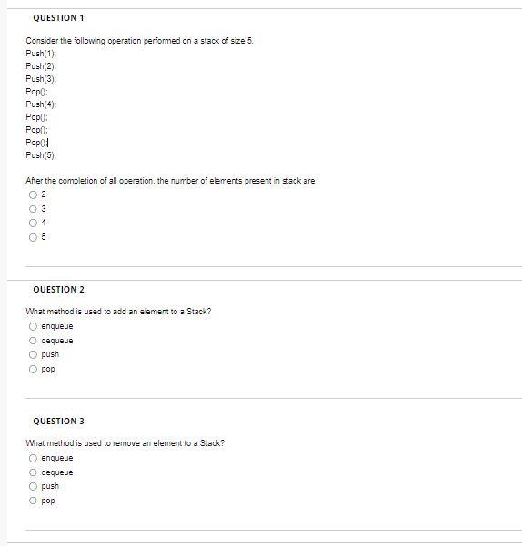 Solved Consider the following operation performed on a stack | Chegg.com
