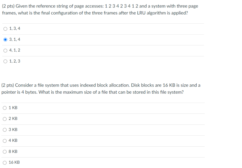 Solved 2 Pts Given The Reference String Of Page Accesses 
