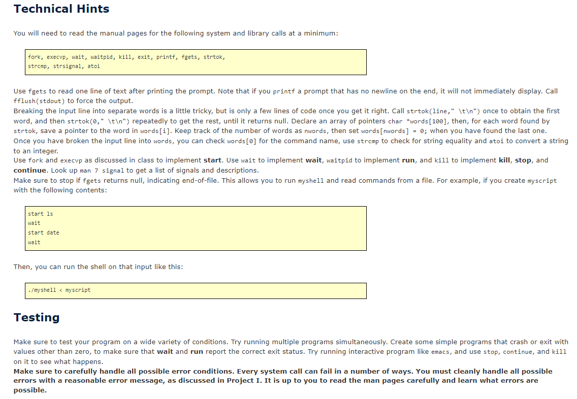 Solved Project II: Processes and the Command Line Shell In | Chegg.com