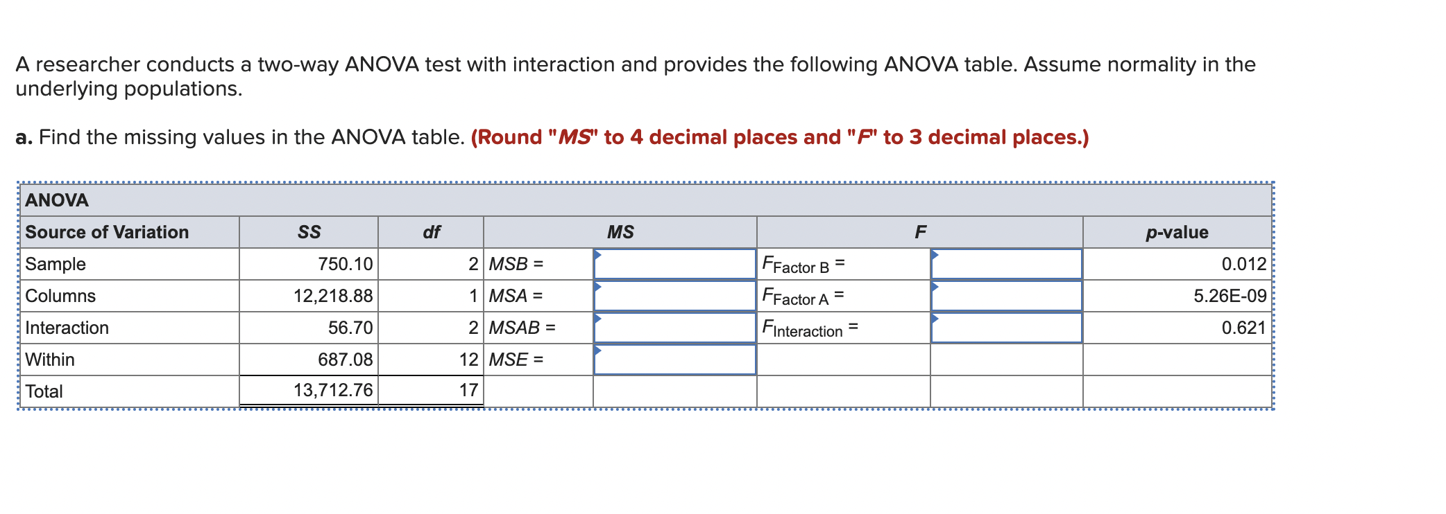 Solved A researcher conducts a two-way ANOVA test with | Chegg.com