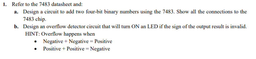 Solved 1. Refer to the 7483 datasheet and a. Design a | Chegg.com