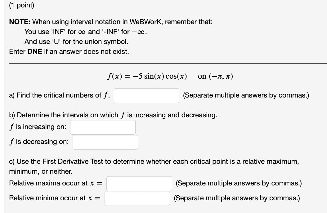 Solved (1 point) NOTE: When using interval notation in | Chegg.com