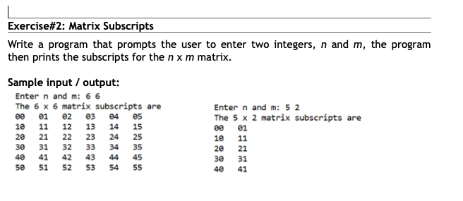 Solved Exercise2 Matrix Subscripts Write A Program That 7718