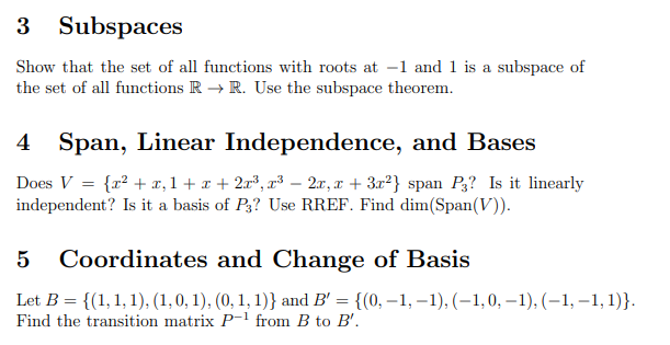 Solved 3 Subspaces Show that the set of all functions with | Chegg.com