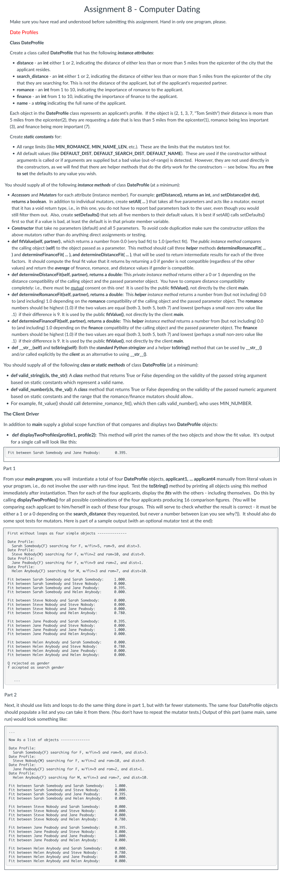 Solved Help needed in LAB Assignment 8 - ﻿Computer Dating in | Chegg.com