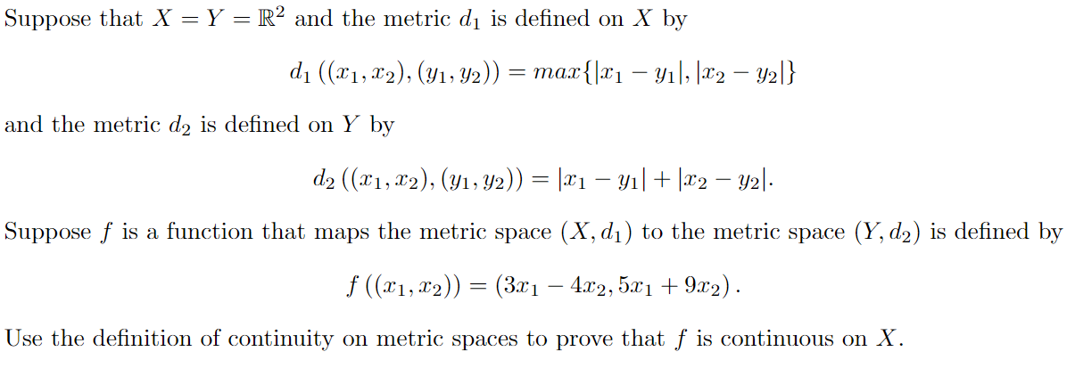 Solved Suppose that X=Y=R2 and the metric d1 is defined on X | Chegg.com