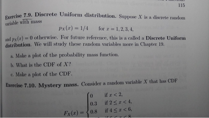 Solved 115 e 7.9. Discrete Uniform distribution. Suppose X | Chegg.com