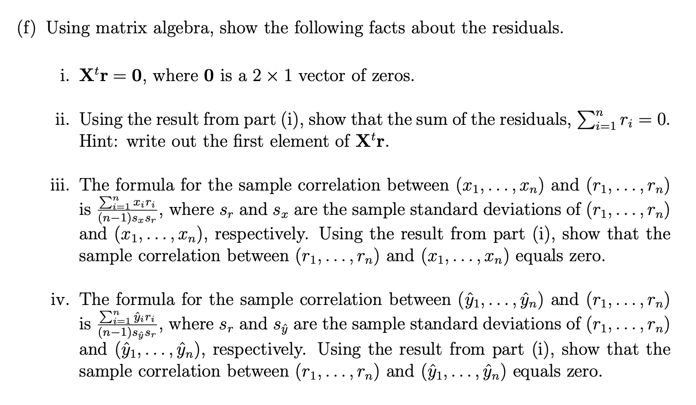 Solved For all problems, let y be an n x 1 vector. Let X be | Chegg.com