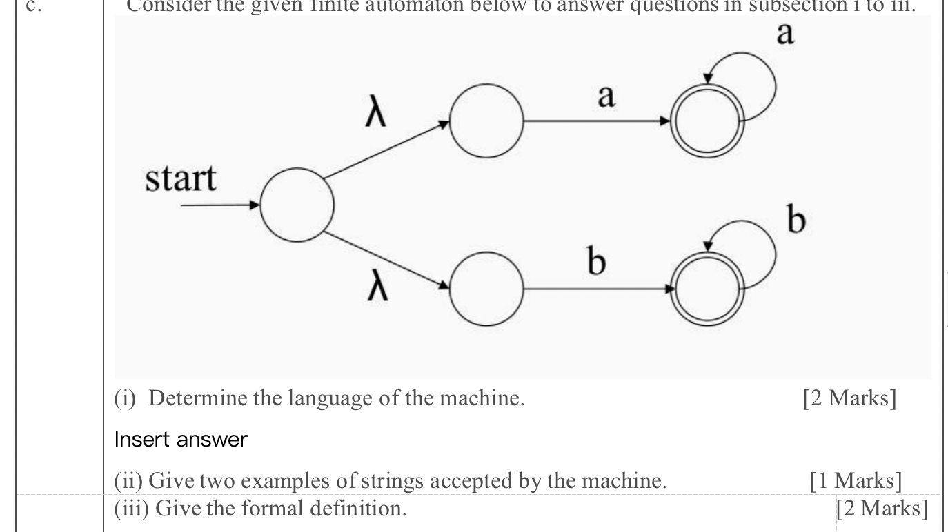 Solved (i) Determine the language of the machine. [2 Marks] | Chegg.com