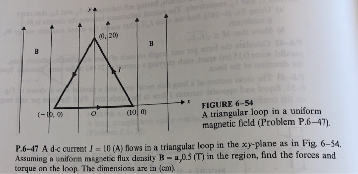 Solved (0, 20) FIGURE 6-54 A triangular loop in a uniform | Chegg.com